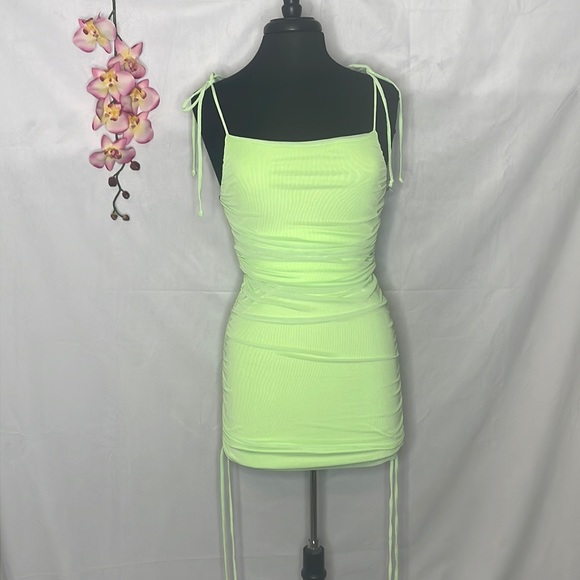 Fashion Nova | Dresses | Mesh Ruched Lime Green Mini Dress | Poshmark